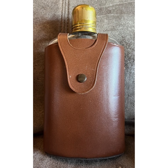 Dining | Vintage Brown Leather Flask Case And Glass Bottle | Poshmark